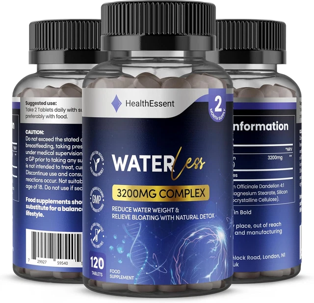 WATERLESS 3200MG - Water Retention Tablets for Women & Men - Relieve ...