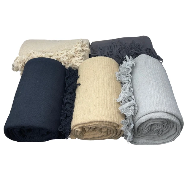 LARGE 100% NATURAL Ribbed Cotton Handmade Sofa / Bed Throw in 3 Sizes £ ...