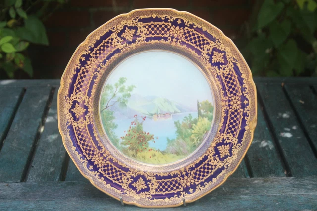 ANTIQUE ROYAL DOULTON Landscape Plate Gilded Signed N Parton 26.5cm ...