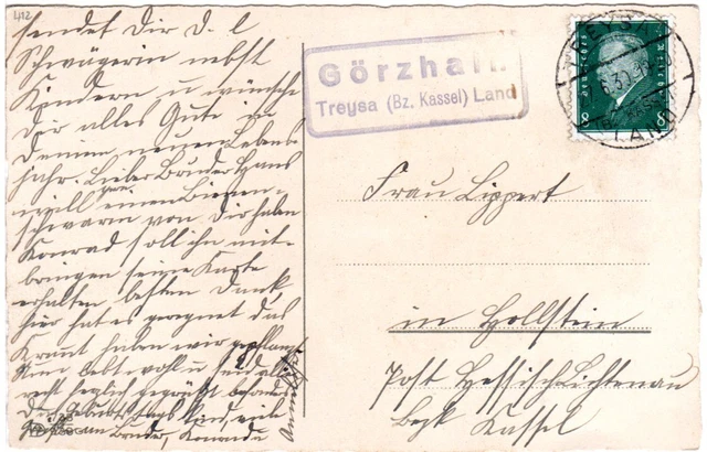 DR 1930, LANDPOSTPL. GÖRZHAIN Treysa (Bz. Kassel) Land on map with 8 Pf ...