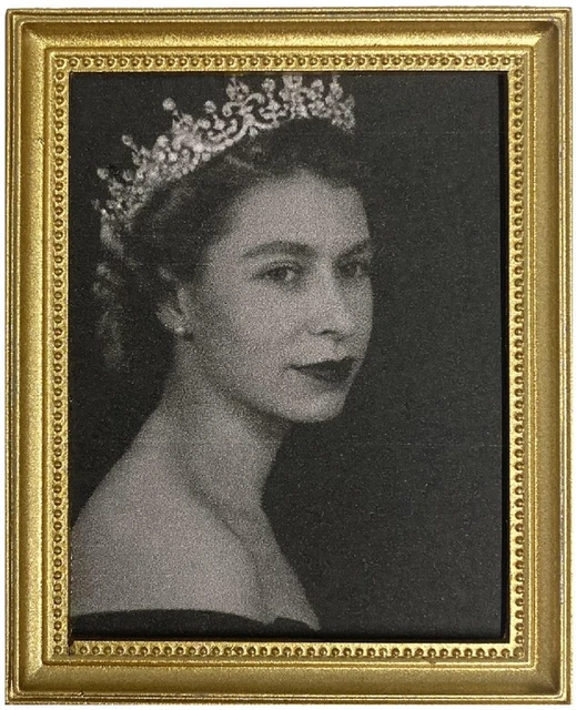 DOLLS HOUSE QUEEN Elizabeth II in Crown Miniature Portrait Picture Gold ...