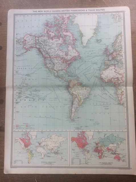 ANTIQUE COLOUR MAP The New World British Possessions Trade 1904 ...