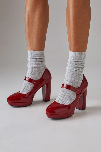 FAITH DARK RED Heeled Mary Janes Womens Daywear Heels £24.50 - PicClick UK