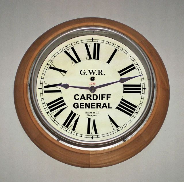 GREAT WESTERN RAILWAY GWR Victorian Style Wooden Clock, Cardiff General ...
