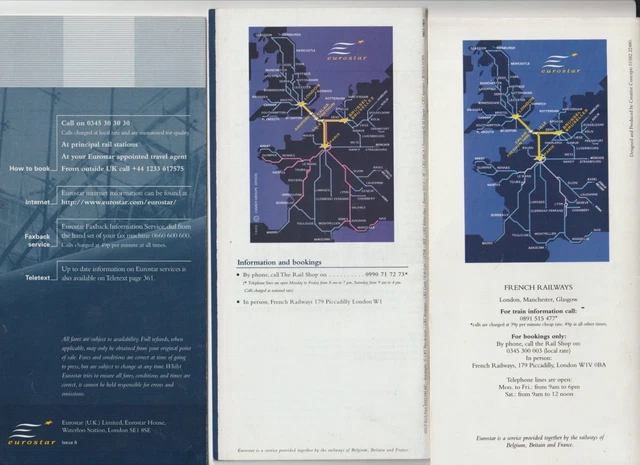 EUROSTAR TIMETABLES AND Fares 1997, Discover Eurostar, Eurostar Special ...