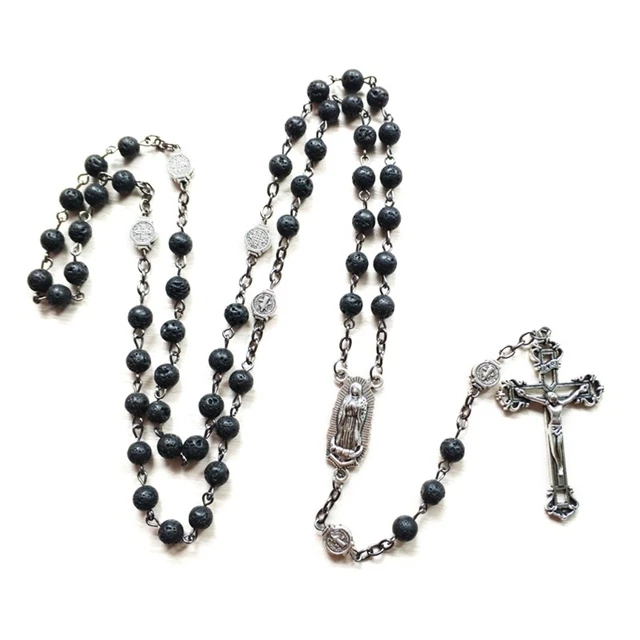 ROSARY BEADS LONG Necklace with Jesus Christ Crucifix for Cross ...