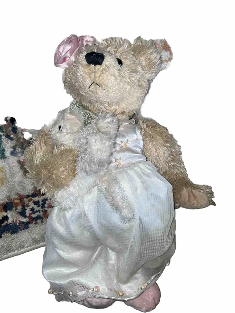 VINTAGE PLUSH STUFFED Animal Teddy Bear in White Lace Victorian Dress £ ...
