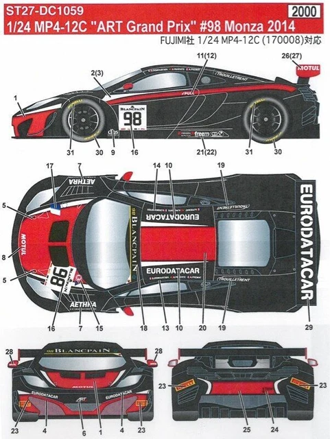 STUDIO 27 DECAL 1/24 McLaren MP4-12C ART Grand Prix Monza '14 ♯98 f ...