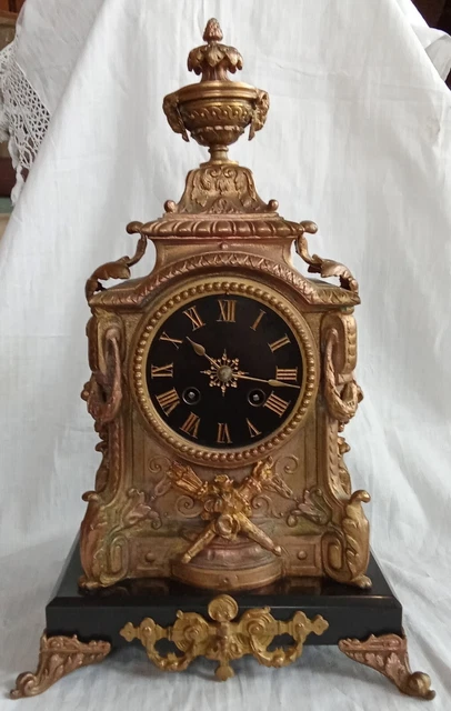 ANCIENNE GRANDE PENDULE Horloge Marbre Bronze 19 Ème /Old French Clock ...