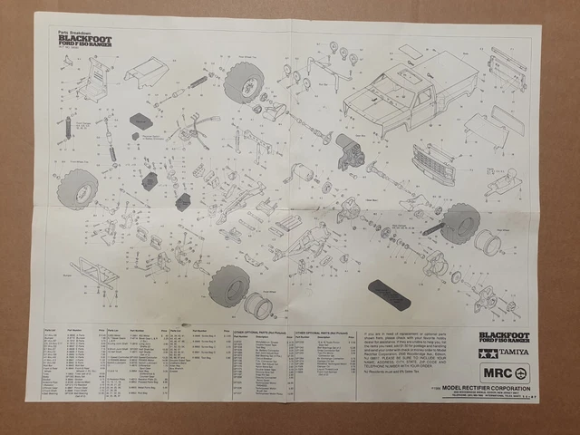 VERY RARE VINTAGE Tamiya Blackfoot 58058 Exploded Parts Diagram £29.50 ...