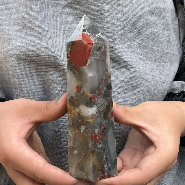 650G NATURAL BLOOD stone obelisk quartz cystal wand point tower reiki ...