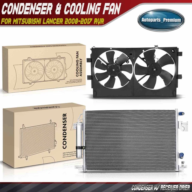 AC CONDENSER & Dual Cooling Fan Assembly Kit for Mitsubishi Lancer 2008 ...
