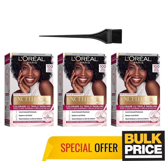 L'ORÉAL PARIS EXCELLENCE Creme 100 Black Permanent Hair Color 3-Pack ...