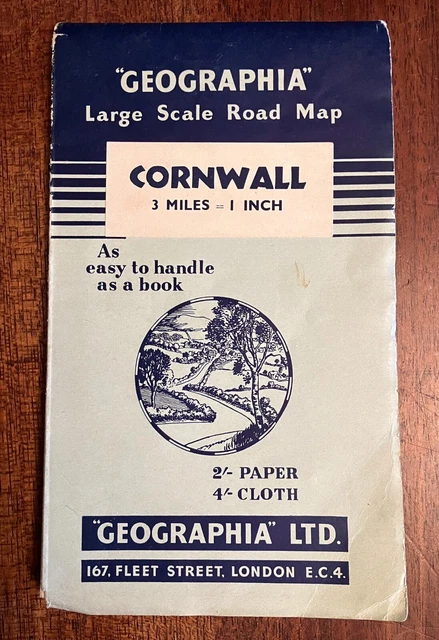 THE &GEOGRAPHIA& LARGE Scale Road Map of CORNWALL. 3 miles = 1 inch ...