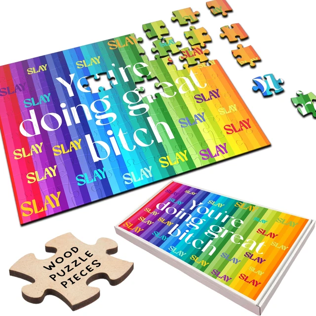 YOU'RE DOING GREAT B-tch Rainbow Rude Funny Gift Personalised Wood ...