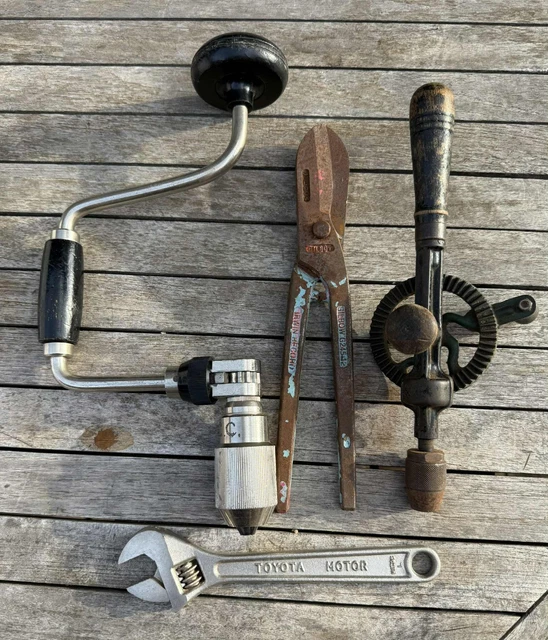 VINTAGE HAND TOOL Collection x4- Irwin Tin Snips, Brace Drill, Toyota ...