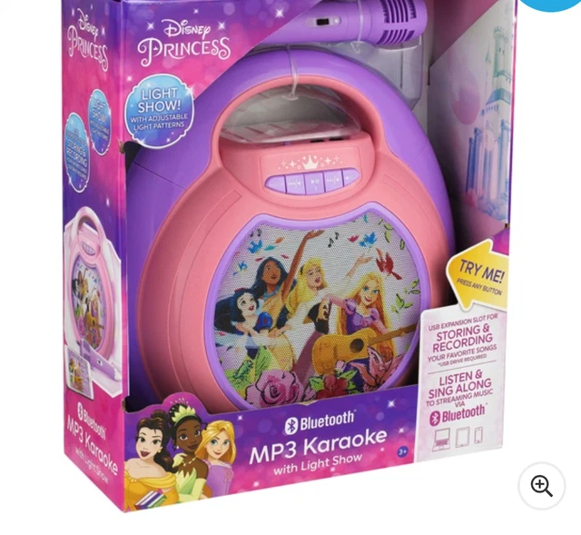 DISNEY PRINCESS KARAOKE Machine MP3 and Bluetooth with LED Lights Sing ...