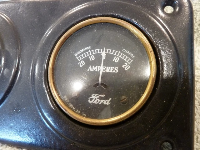 VINTAGE SCRIPT FORD Model T Dash Plate Ampere Meter & Ignition Switch ...