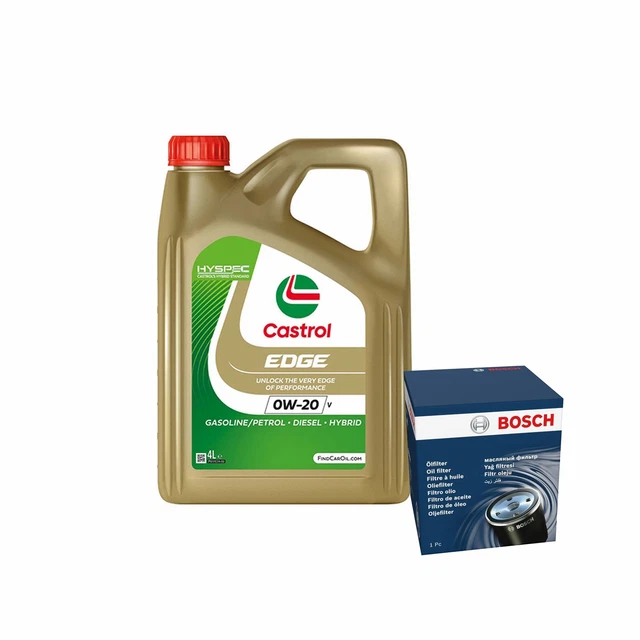 CASTROL EDGE V 0W20 Engine Oil 4L Bosch Oil Filter Service Kit Fully ...