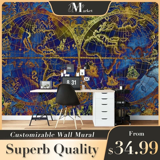 MYSTERIOUS WORLD MAPS World Map 3D Wall Mural Bedroom Removable ...