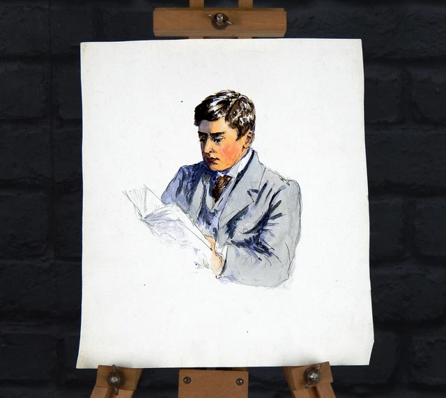 ANTIQUE 1895 VICTORIAN Watercolour Painting Man Portrait R. Monson ...