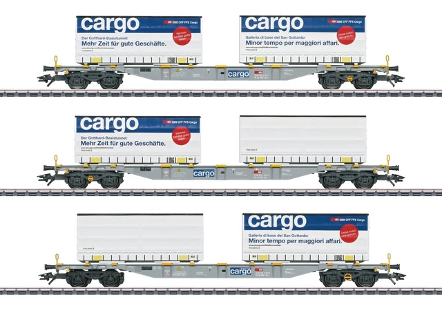 MARKLIN ART. 47463 SBB-CFF Set 3 Flatbed Cars Sgnss with Mobile Crates ...