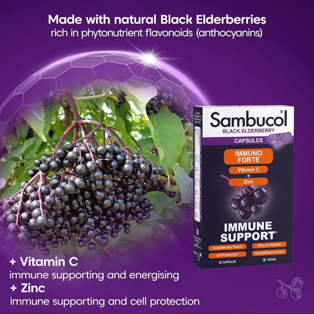 SAMBUCOL NATURAL BLACK Elderberry Immuno Forte Capsules | Vitamin C ...