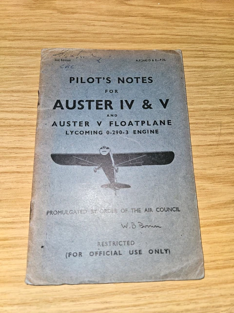 WW2 RAF 1940S Aircrew Taylorcraft Auster RAF Aircraft Pilots Notes ...