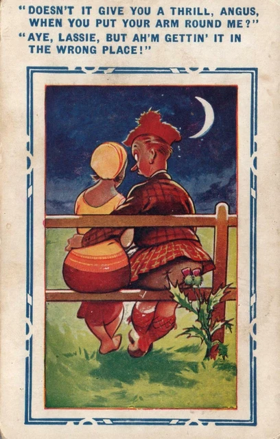 VINTAGE RUDE COMIC BAMFORTH SCOTSMAN GETS his THRILL in WRONG PLACE ...
