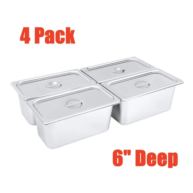 4 PACK 6& Deep Stainless Steel Steam Table Pans Hotel Food Prep Pan ...