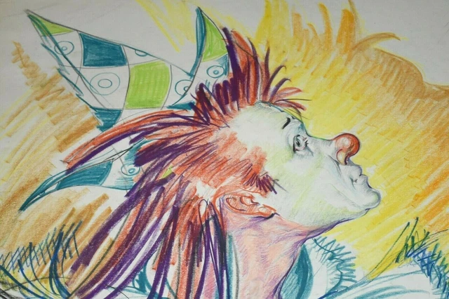 RARE ORIGINAL M.BRILLI Crayon Drawing of Clown Listed Artist Signed ...