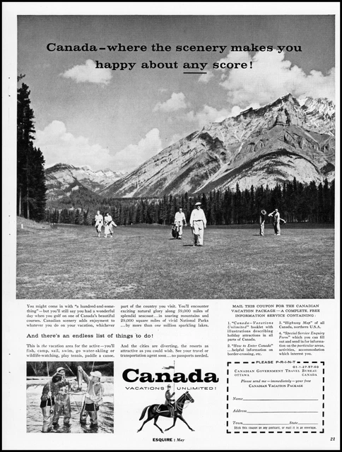 1957 CANADA VACATION Canadian Rockies Golf Course retro photo print ad ...