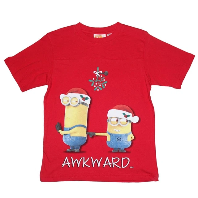 DESPICABLE ME MINIONS Boys Red Awkward Minion Scene Christmas T-Shirt ...