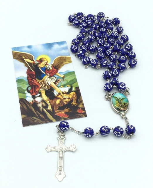 SAINT ST.MICHAEL ARCHANGEL Blue Rosary San Miguel arcángel Necklace ...