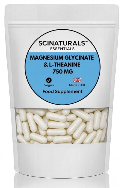 MAGNESIUM GLYCINATE & L-Theanine 750 mg Vegan Capsules - Calm&Relax ...