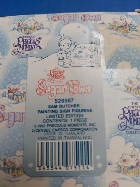 PRECIOUS MOMENTS SUGAR Town Sam Butcher Painting Sign Figurine #529567 ...