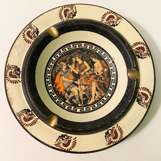 VINTAGE ATHENS GREEK Handmade Plate Pottery Hermes Artemis Apollo Made ...