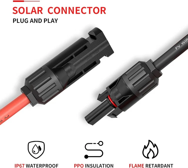20 PAIRS MALE/FEMALE IP67 1000V 30A Solar Connectors Solar Panel Cable ...