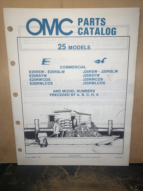 JOHNSON EVINRUDE -PARTS List- For 25 Commercial Models. 1985 Outboard ...