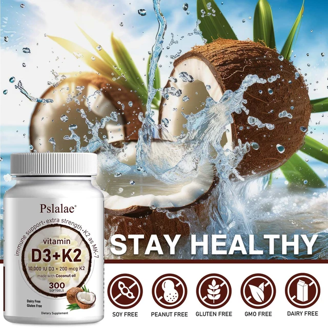 VITAMIN D3+K2 MK7 10000 IU - with Coconut Oi - Joints, Bones and Immune ...