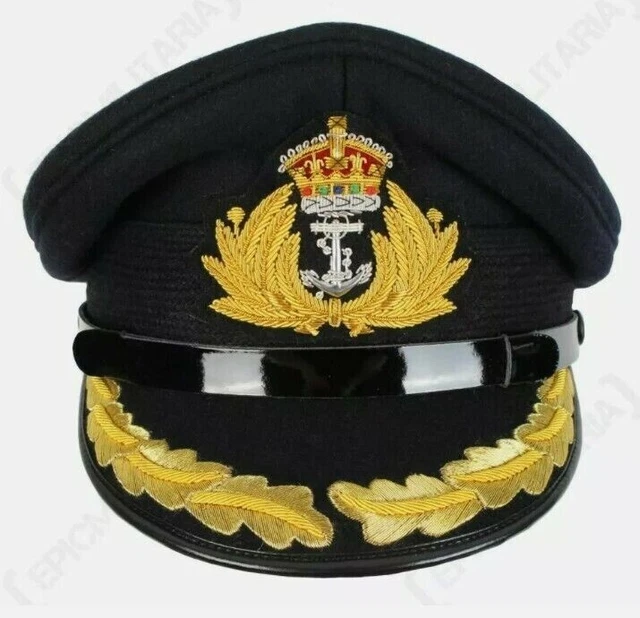 WW2 BRITISH ROYAL Navy Visor Cap (With Oakleaves) - Repro Peak Hat Blue ...