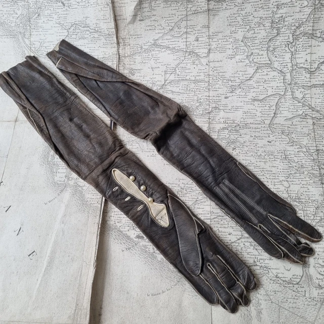 GANTS D'OPÉRA ANCIENS Napoléon III en Cuir Fin XIXè Victorian Gloves ...