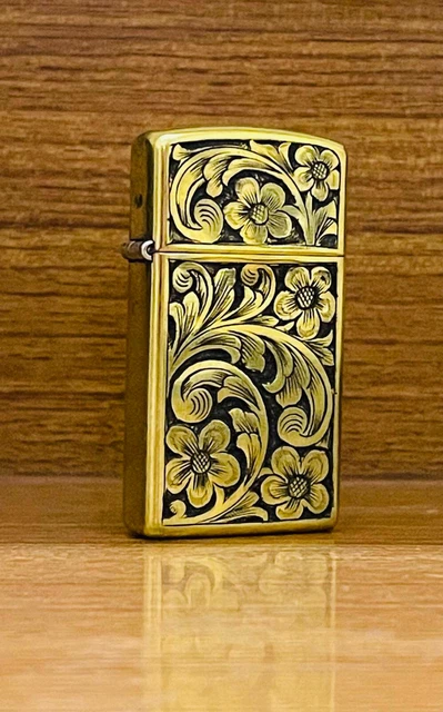 NEW CUSTOM HAND Engraved Floral Pattern & Scroll Work Art Zippo Slim ...