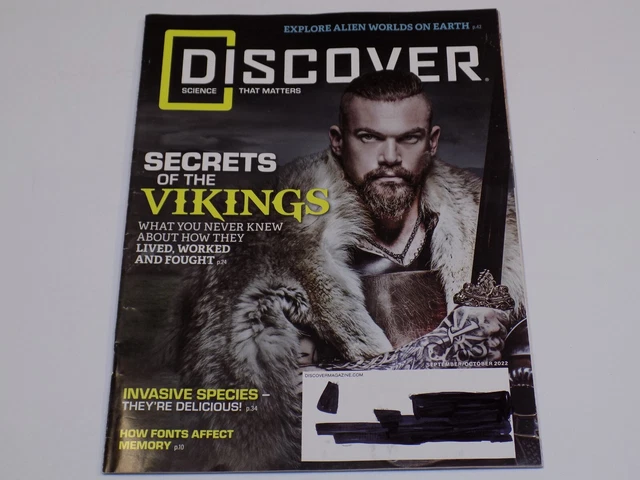 DISCOVER MAGAZINE SEP Oct 2022 Secrets of Vikings Fonts Memory Invasive ...