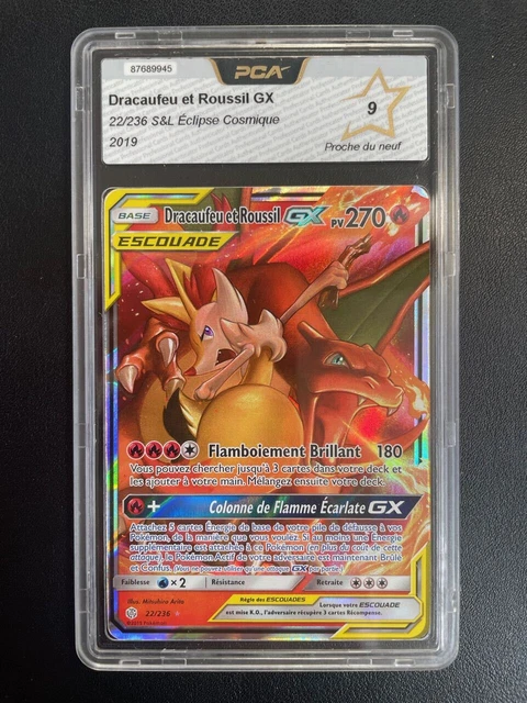 CARTE POKEMON DRACAUFEU et Roussil GX Eclipse Cosmique 22/236 PCA 9 £50 ...