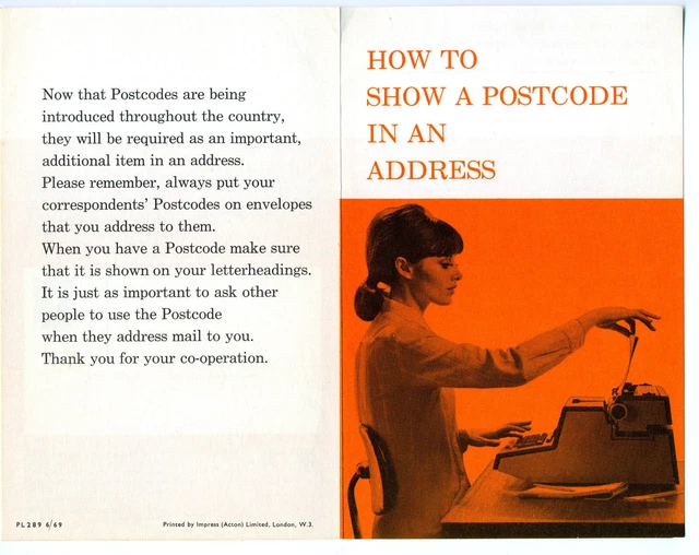 HOW TO SHOW a postcode in an address leaflet PL289 Jun 1969 edition £1. ...