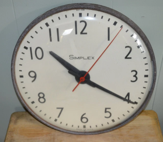 15& SIMPLEX SLAVE Clock Schoolhouse Electric Hanging Wall Glass 507-038 ...