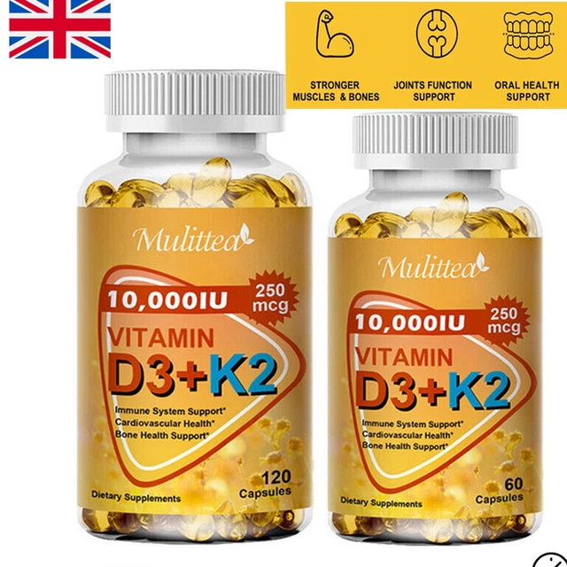 VITAMIN D3K2 CAPSULES,VITAMIN D3 10000iu & Vitamin K2 250MCG,60/120 ...