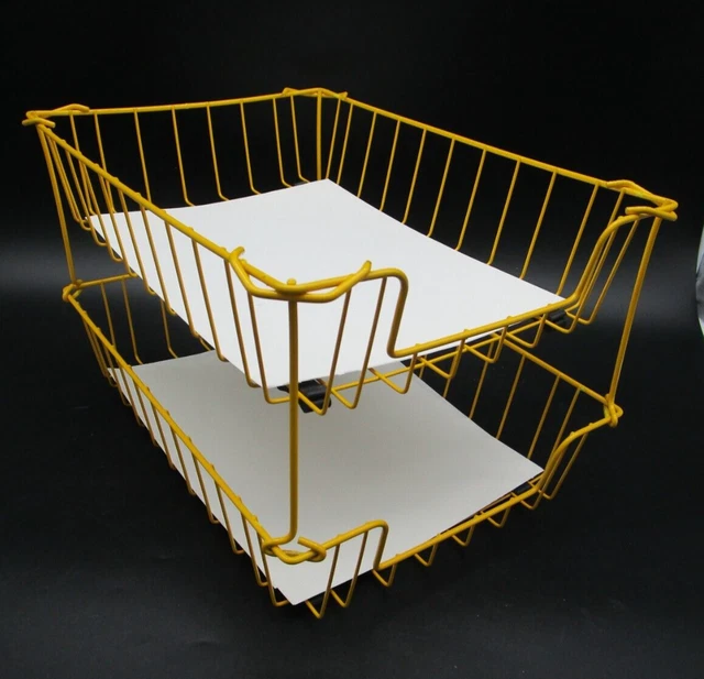 VINTAGE METAL WIRE In/Out Basket Stacking Desk Paper Tray Organizers ...