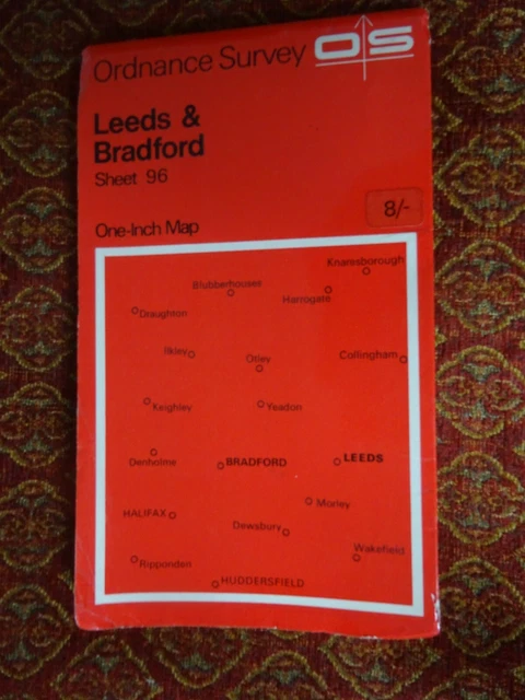 VINTAGE 1960S OS MAP LEEDS BRADFORD HUDDERSFIELD YEADON OTLEY HALIFAX ...